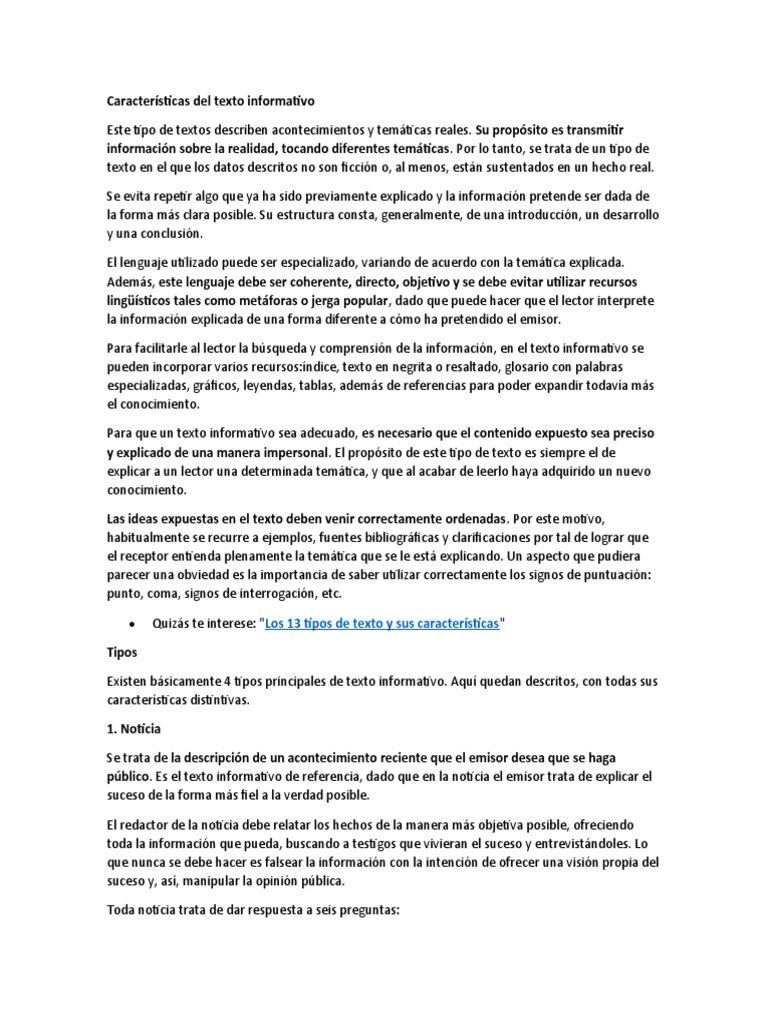Características Del Texto Informativo | PDF | Información | Conocimiento