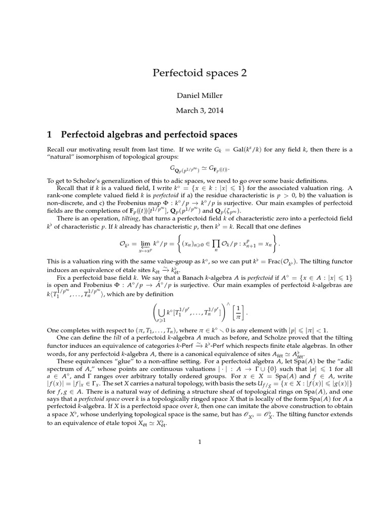 Miller Perfectoid Spaces | PDF | Group Representation | Group Theory