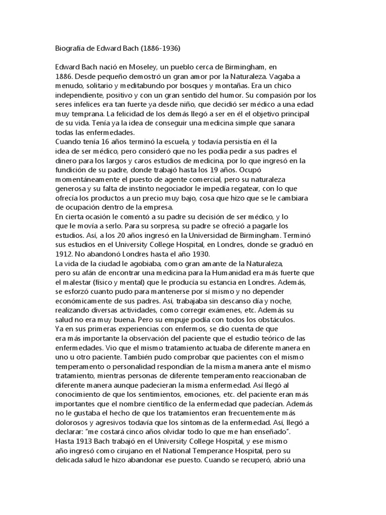 Biografía de Edward Bach | PDF | Homeopatía | Remedios florales de Bach