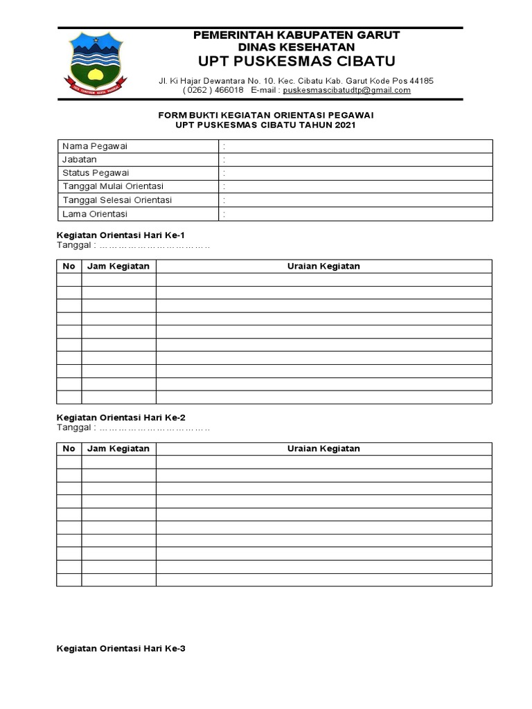 Form Bukti Kegiatan Orientasi Pegawai 2021 | PDF