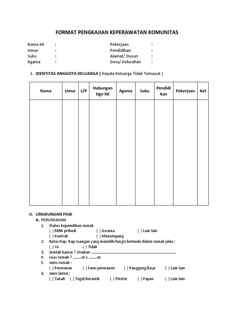Contoh Format Pengkajian Komunitas | PDF