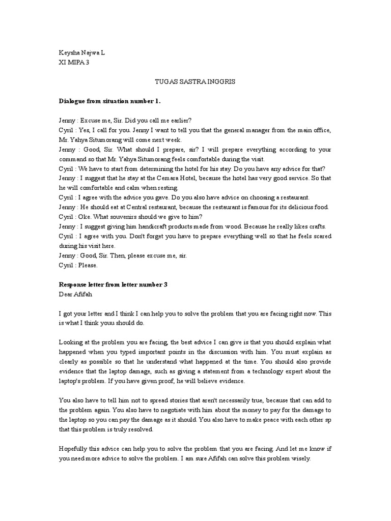 Dialogue From Situation Number 1 | PDF