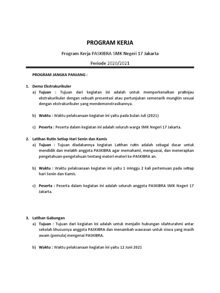 Contoh Proker PASKIBRA | PDF | Karier & Perkembangan