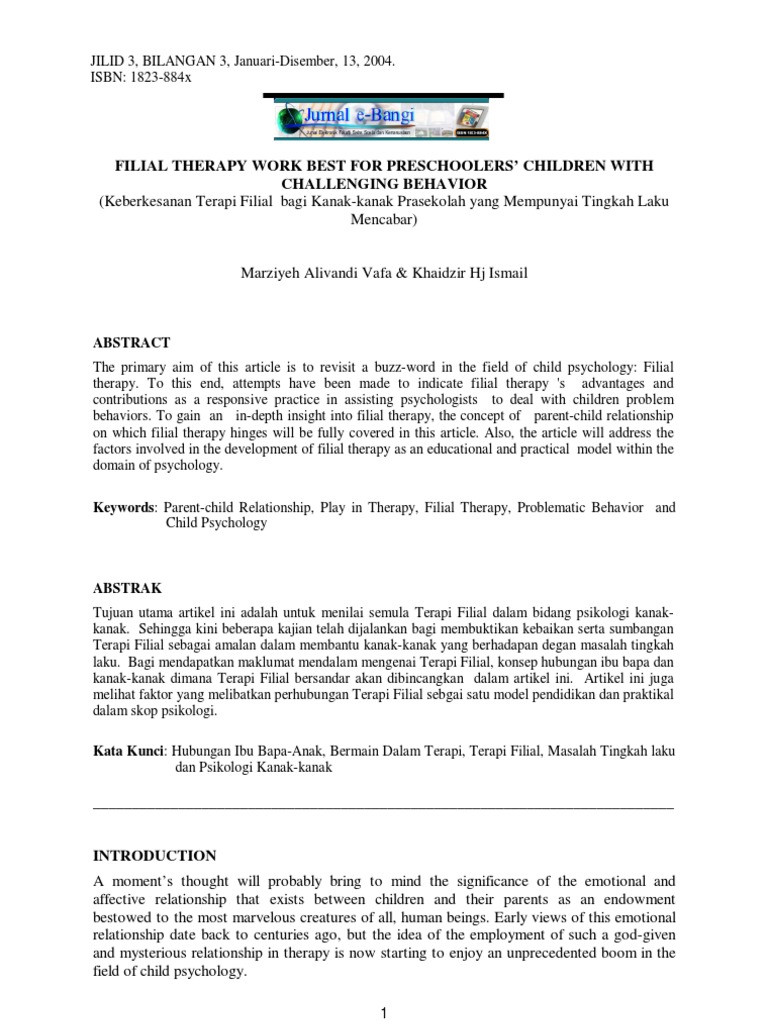 Filial Therapy Work Best For Preschoolers' Children Withchallenging ...