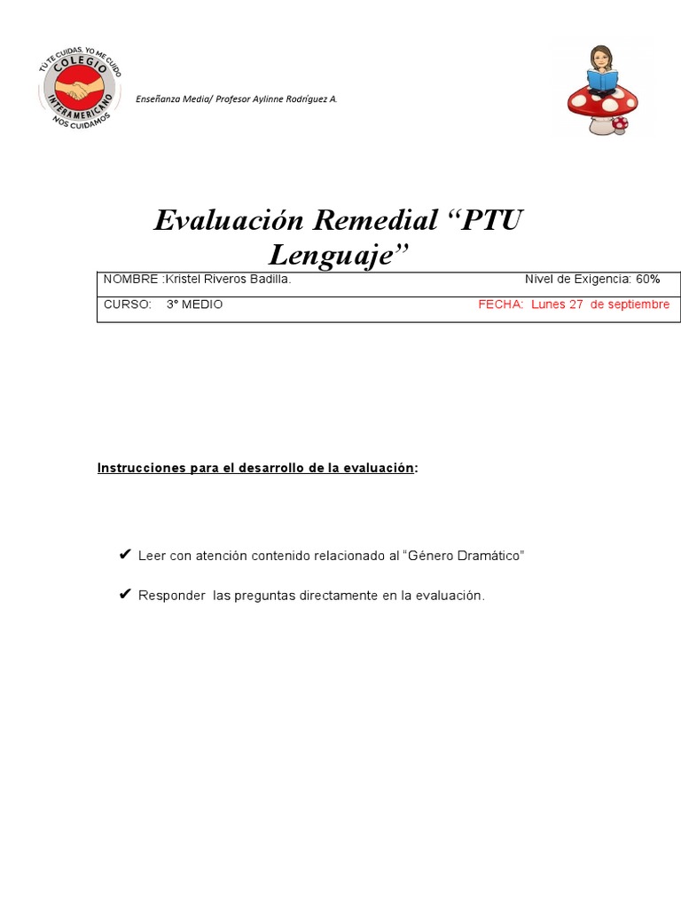 Remedial Ptu Lenguaje 3° Medio | PDF | Comedia
