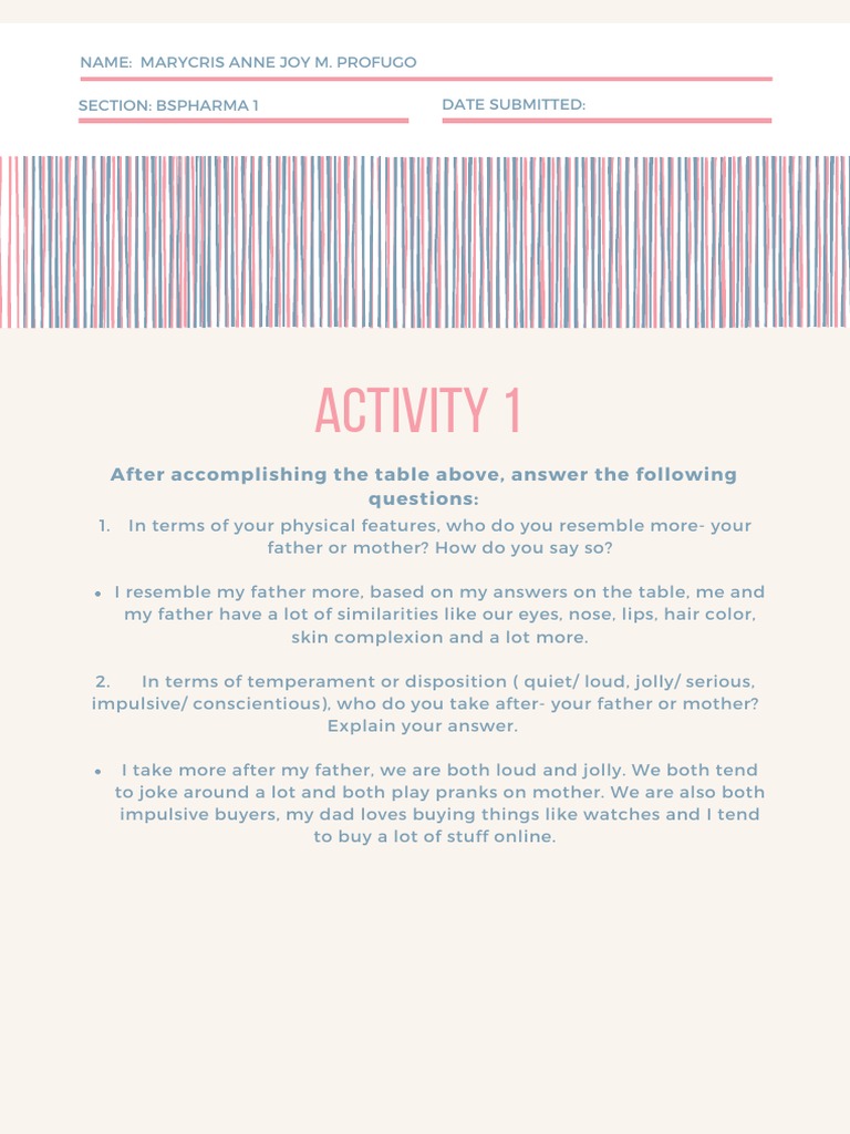 Activity 1: After Accomplishing The Table Above, Answer The Following ...
