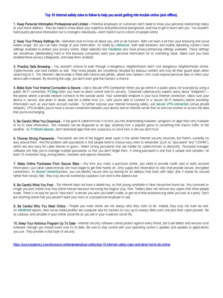 Top 10 Internet Safety Rules | PDF | Internet Privacy | Internet