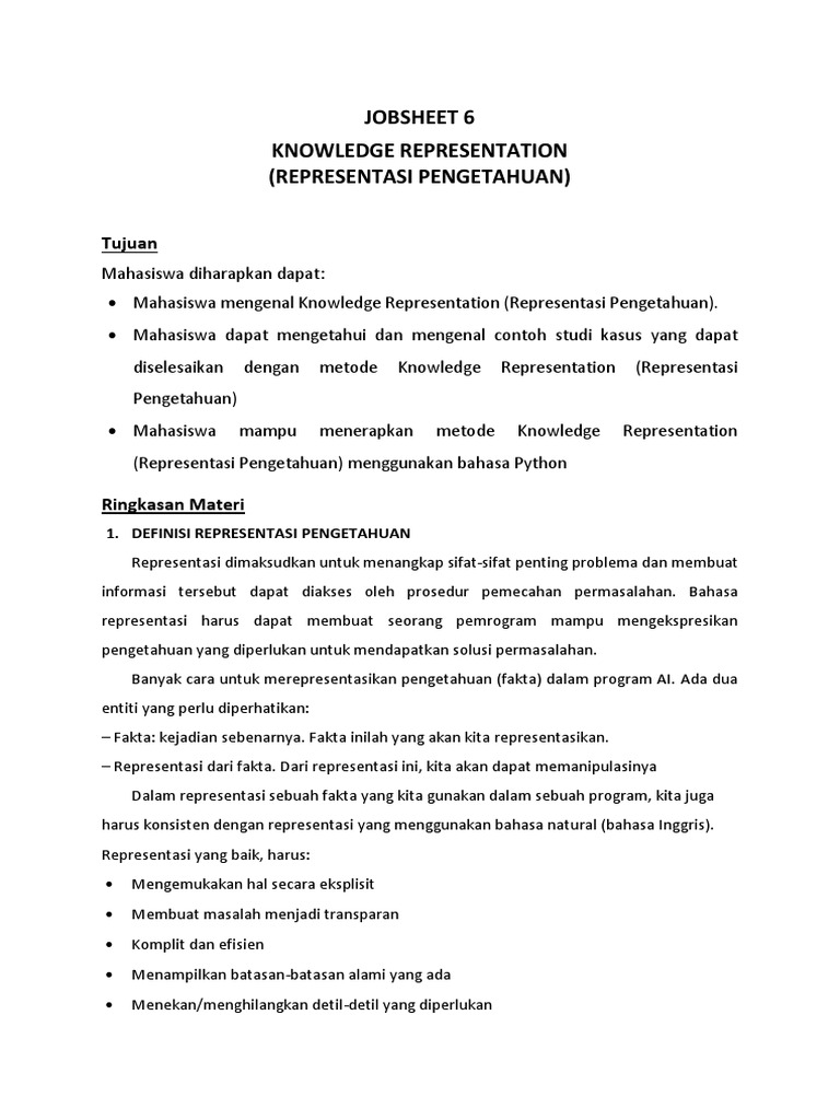Jobsheet 6 - Knowledge Representation | PDF | Seni & Disiplin Bahasa | Komputer