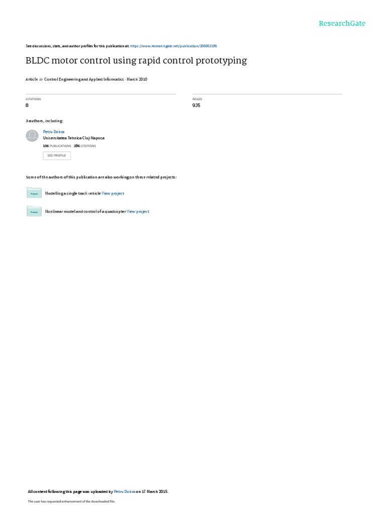 BLDC Motor Control Using Rapid Control Prototyping: Control Engineering and Applied Informatics ...
