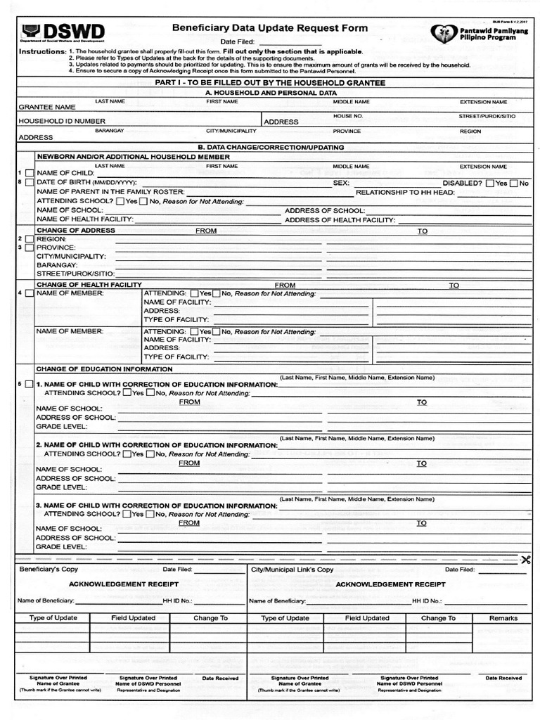 Beneficiary Data Update Request Form 4ps | PDF