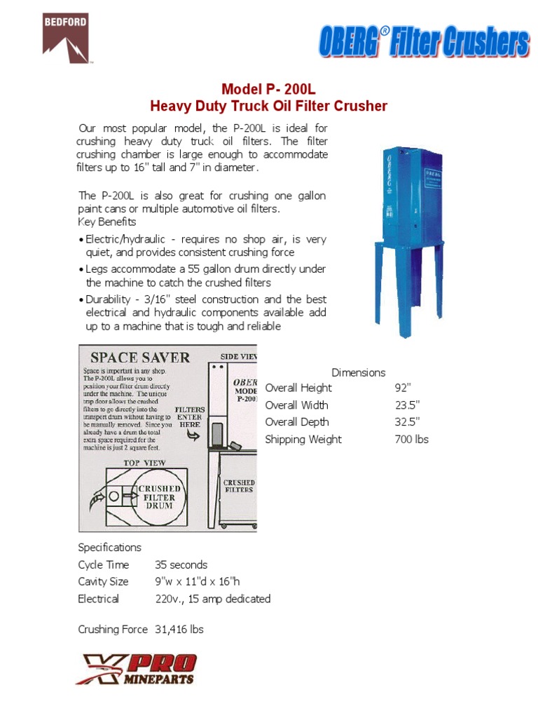 Heavy Duty Oil Filter Crushers P-200L & P-300 | PDF