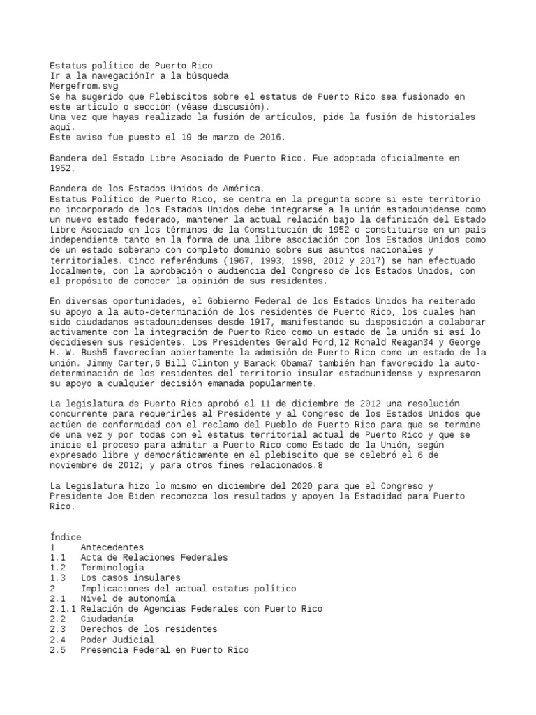 Estatus Político de Puerto Rico | PDF | Comunidad (área insular de los ...