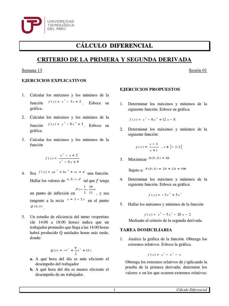 Semana 13 Sesión 1 - Criterio de La Primera y Segunda Derivada | PDF | Derivado | Calculo ...