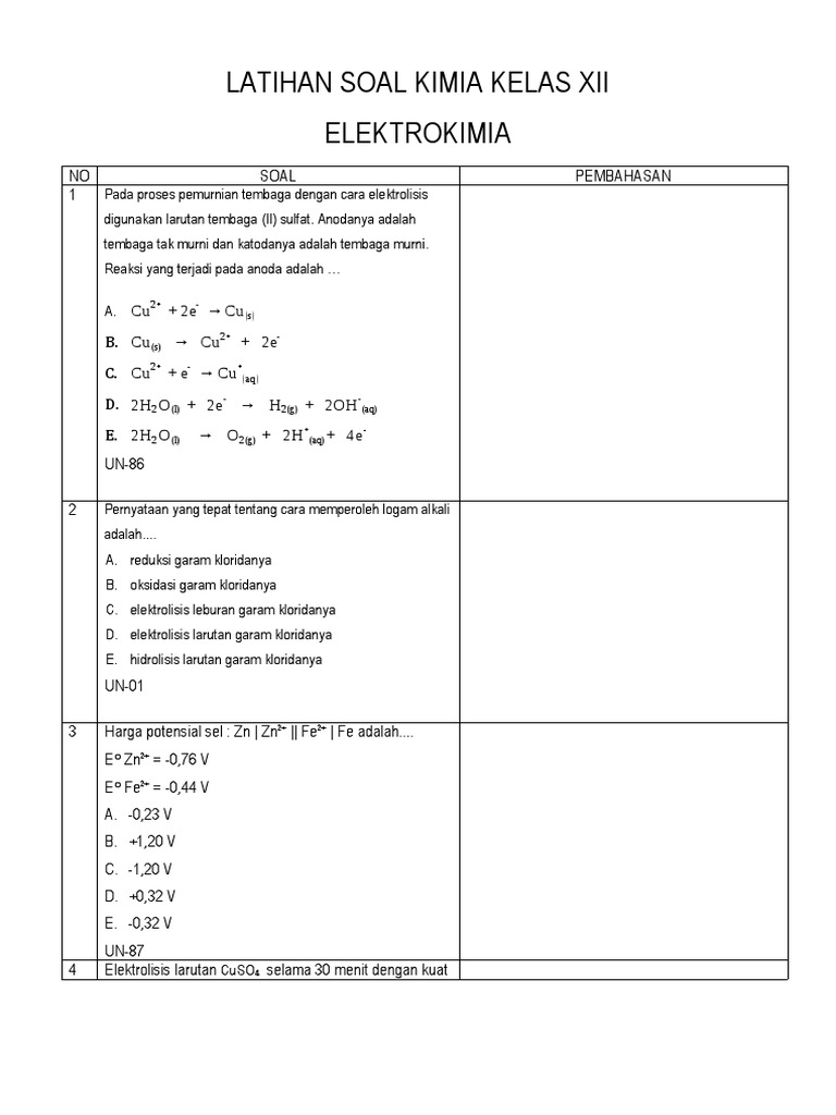 Soal Elektrokimia Kelas XII | PDF | Sains & Matematika