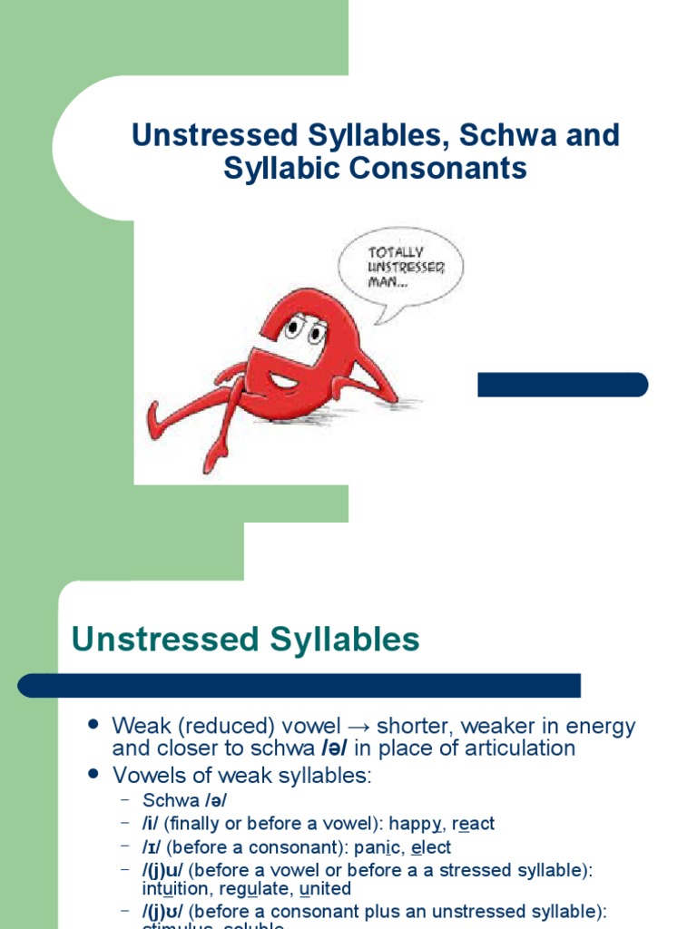 Unstressed Syllables, Schwa and Syllabic Consonants | PDF | Syllable ...