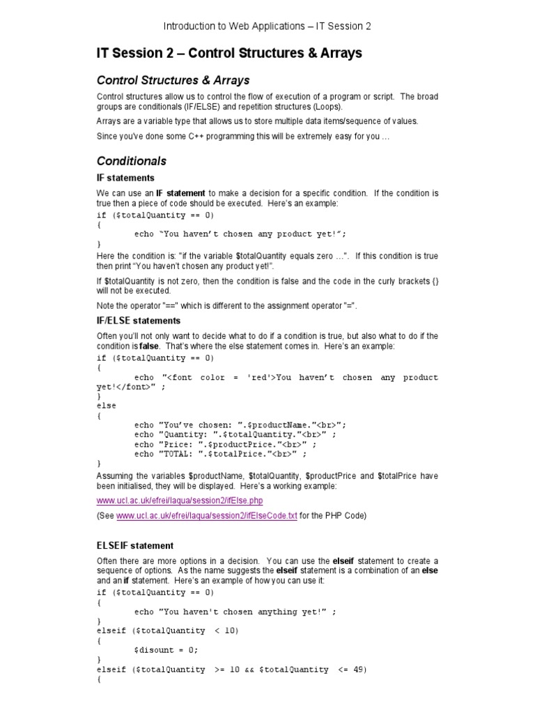 Session-2-Loops & Arrays | PDF | Array Data Structure | Control Flow