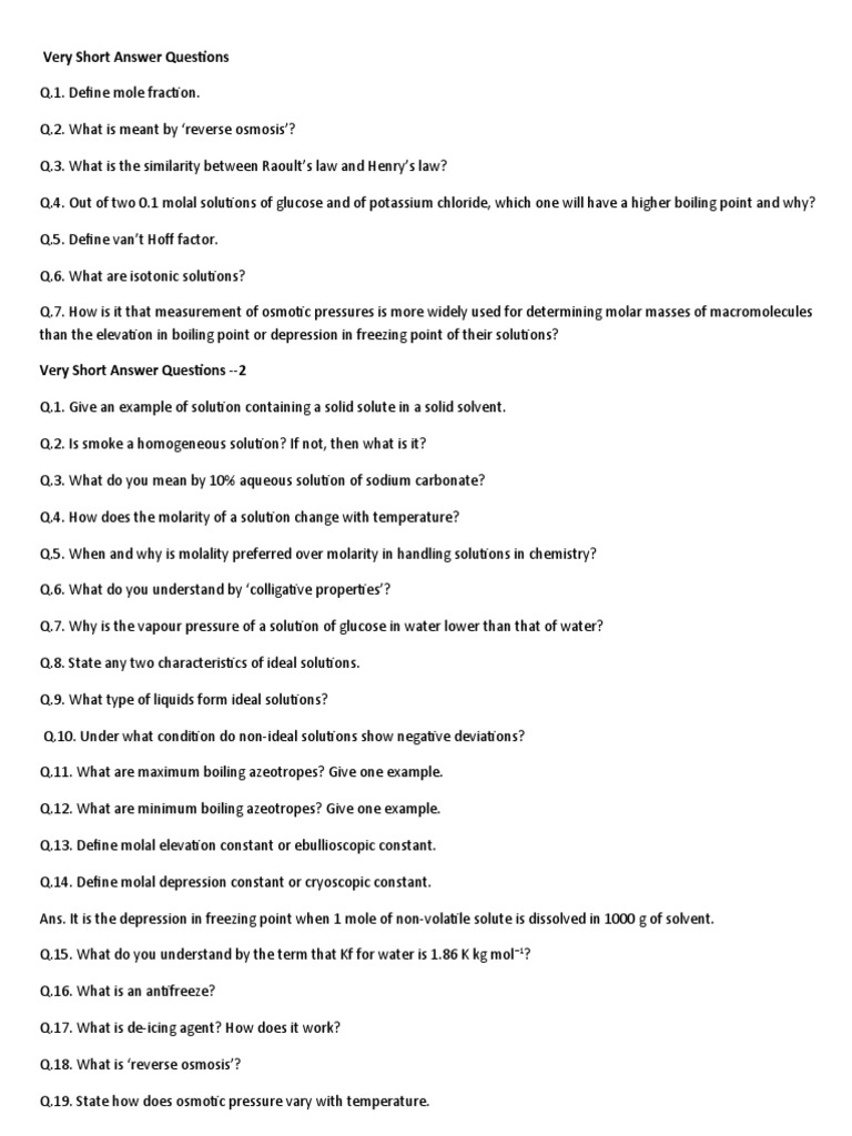 Very Short Answer Questions | PDF | Solution | Materials