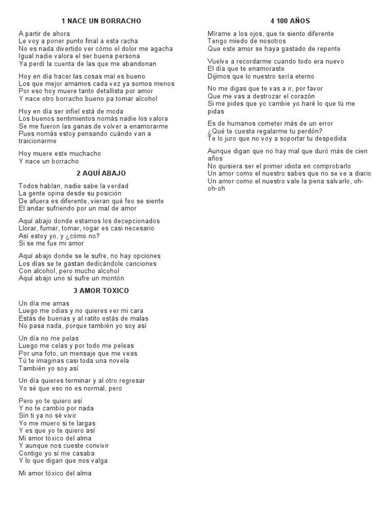 Letras Enganchado Rancheras AGUANILE | PDF | Amor