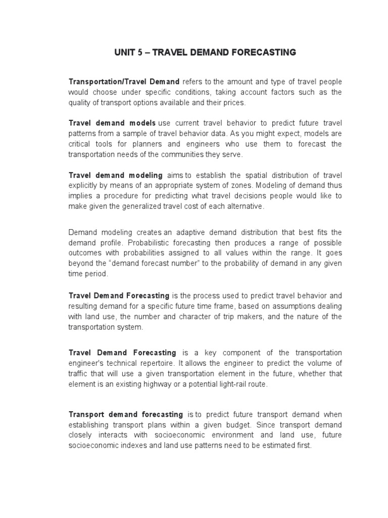 Unit 5 Travel Demand Forecasting | PDF | Forecasting | Transport
