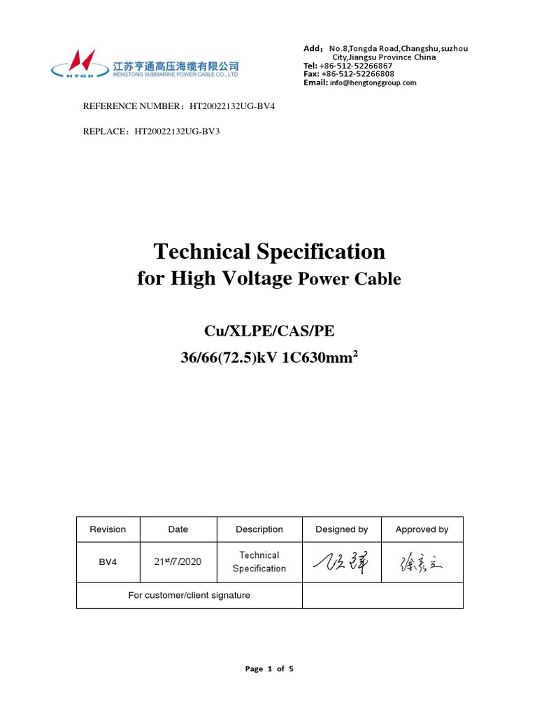 Technical Specification: For High Voltage | PDF | Electrical ...
