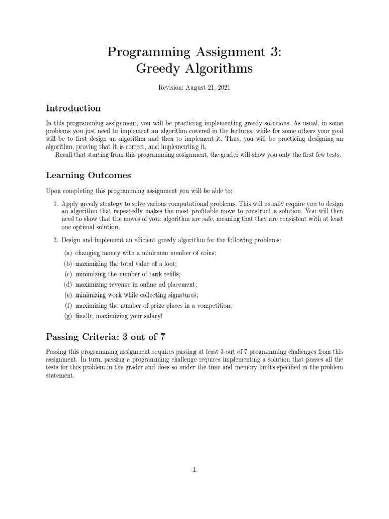 Programming Assignment 3: Greedy Algorithms | PDF | Algorithms ... Programming Assignment 3: Greedy Algorithms | PDF | Algorithms ...