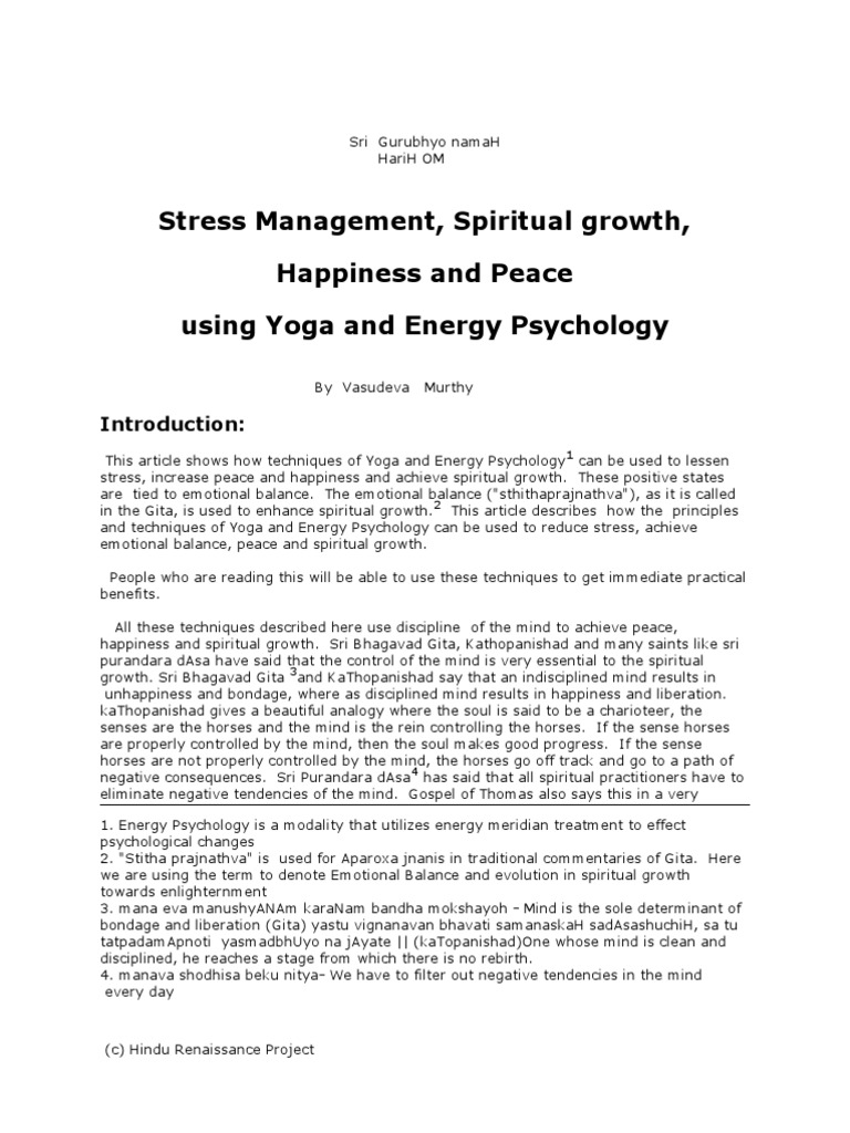 Stress Management, Spiritual Growth, Happiness and Peace Using Yoga and ...