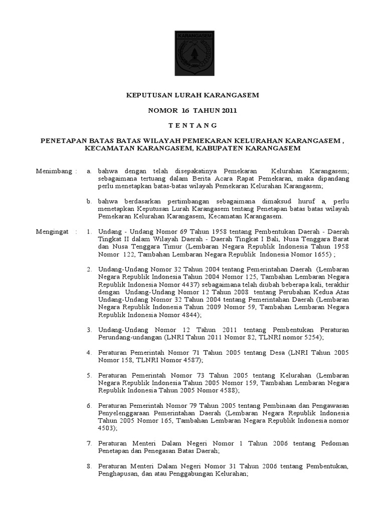 SK Lurah TTG Penetapan Batas | PDF