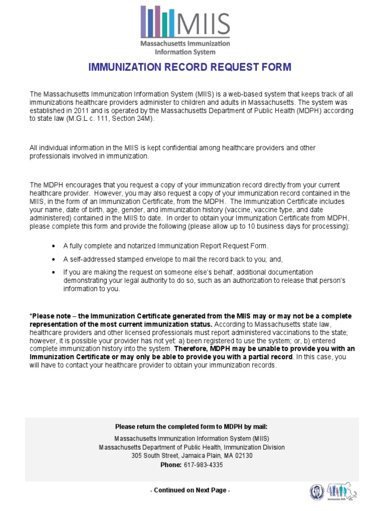 Health Records Miis-Immunization Record Request | PDF | Notary Public ...