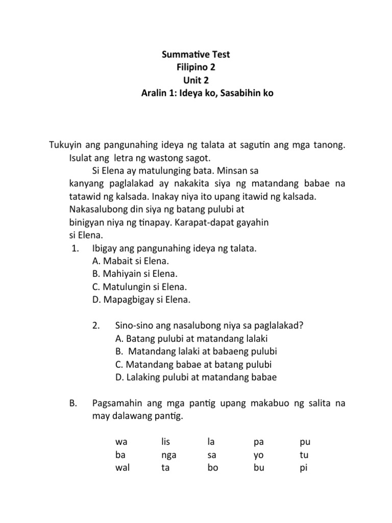 FILIPINO Summative Test 2nd QUARTER | PDF