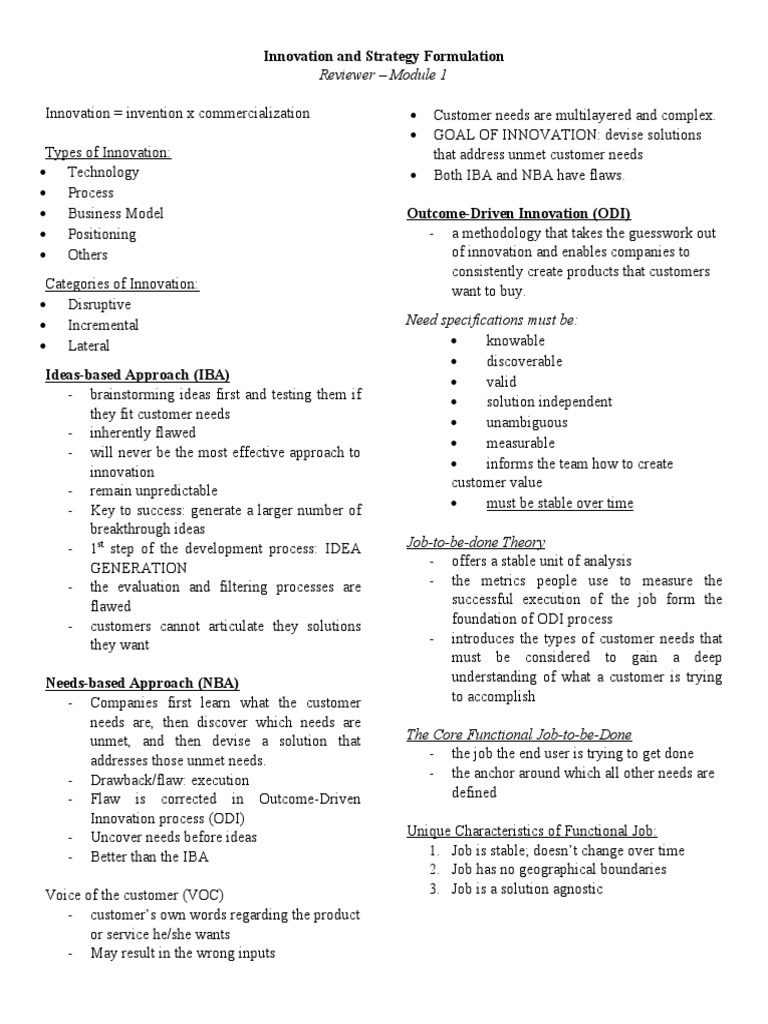 Innovation and Strategy Formulation-Reviewer | PDF | Innovation | Cognition