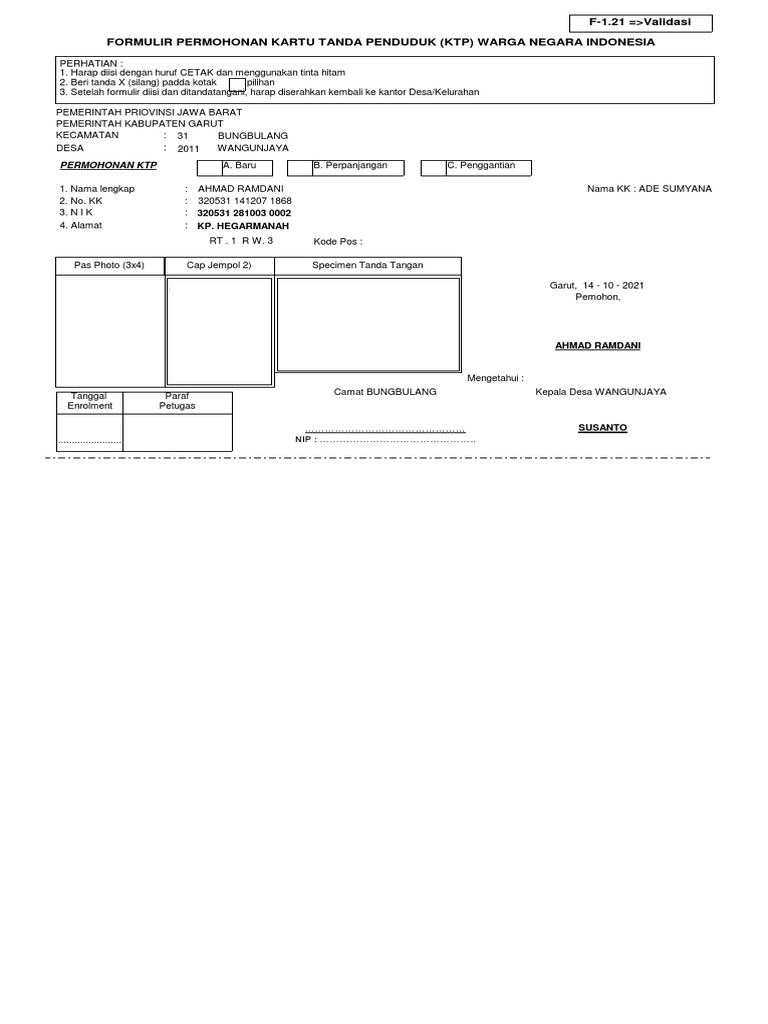 Formulir KTP Satu | PDF