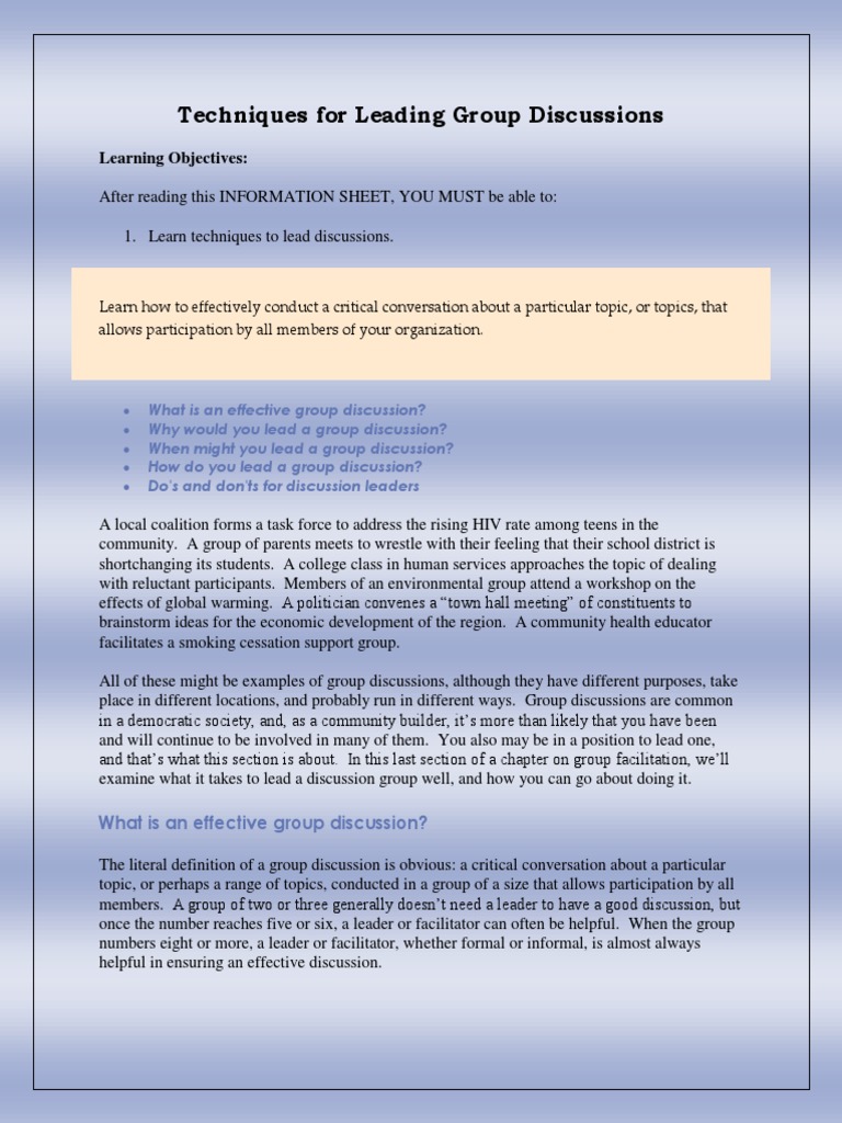 Lead Group Discussions Effectively | PDF | Leadership | Reason