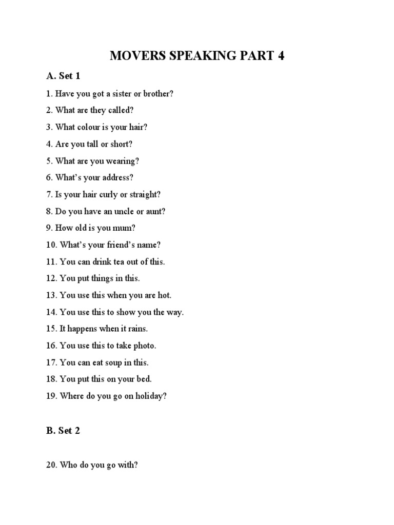 Movers Speaking Part 4 | PDF
