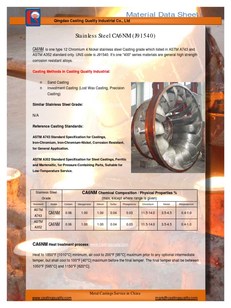 Stainless Steel CA6NM (J91540) : Material Data Sheet | PDF | Steel ...