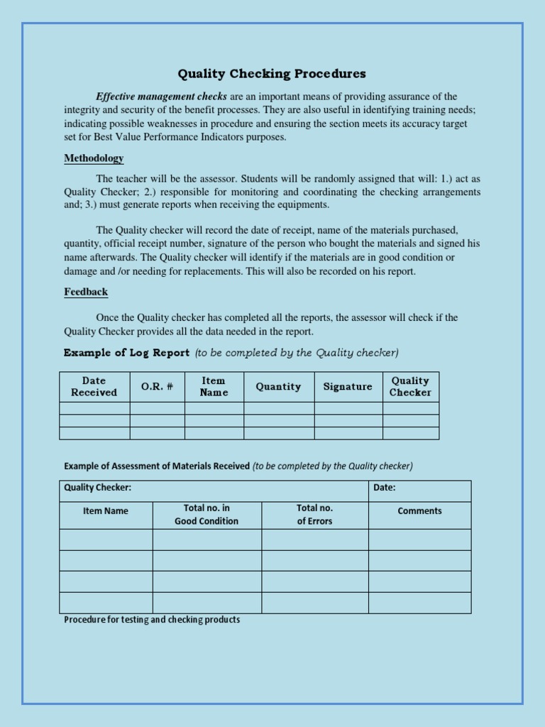 Quality Checking Procedures | PDF