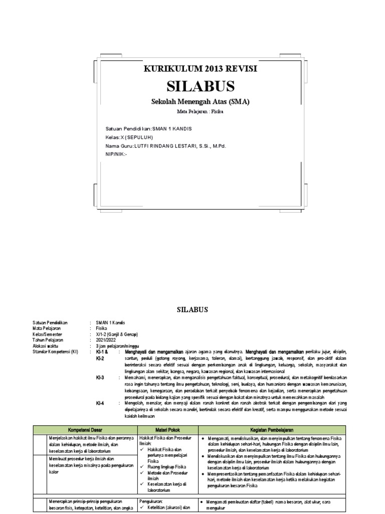 Silabus Fisika Kls 10 (3 Kolom) | PDF | Komputer