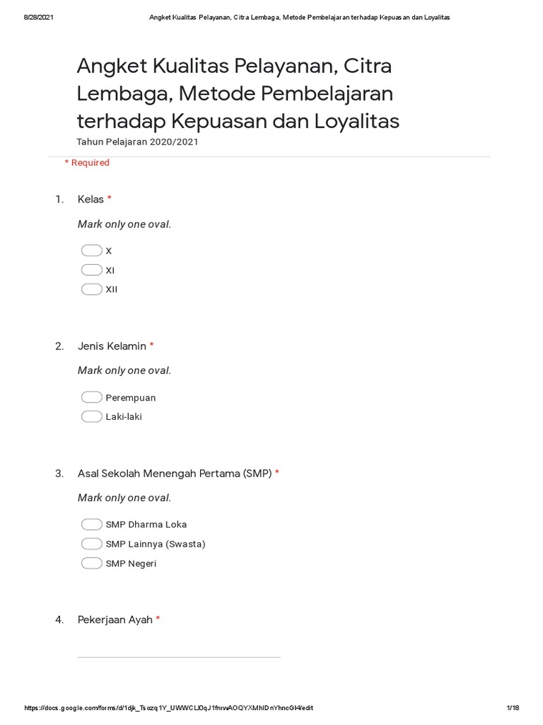 ANGKET KEPUASAN PESERTA DIDIK TERHADAP PELAYANAN AKADEMIK SMA DHARMA ...