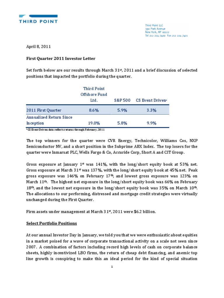 Third Point First Quarter Letter | PDF | Investing | Securities (Finance)