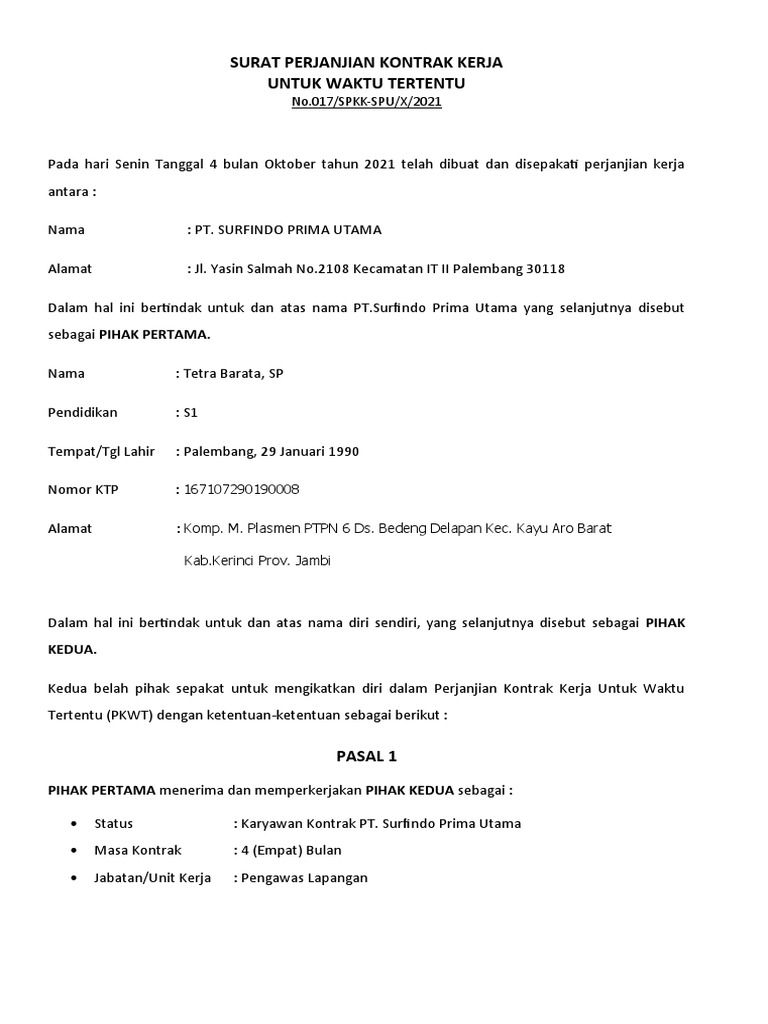 Kontrak Kerja Tetra | PDF