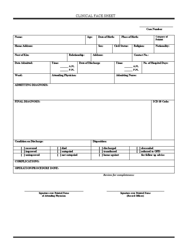 Clinical Face Sheet: - A.M. - P.M. - A.M. - P.M | PDF | Anesthesia ...
