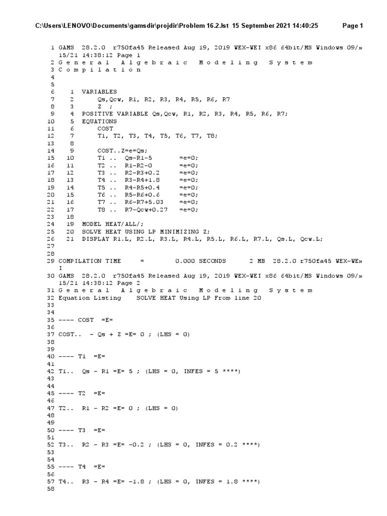Hasil Problem 16.2 GAMS | PDF | Mathematical Optimization | Software ...