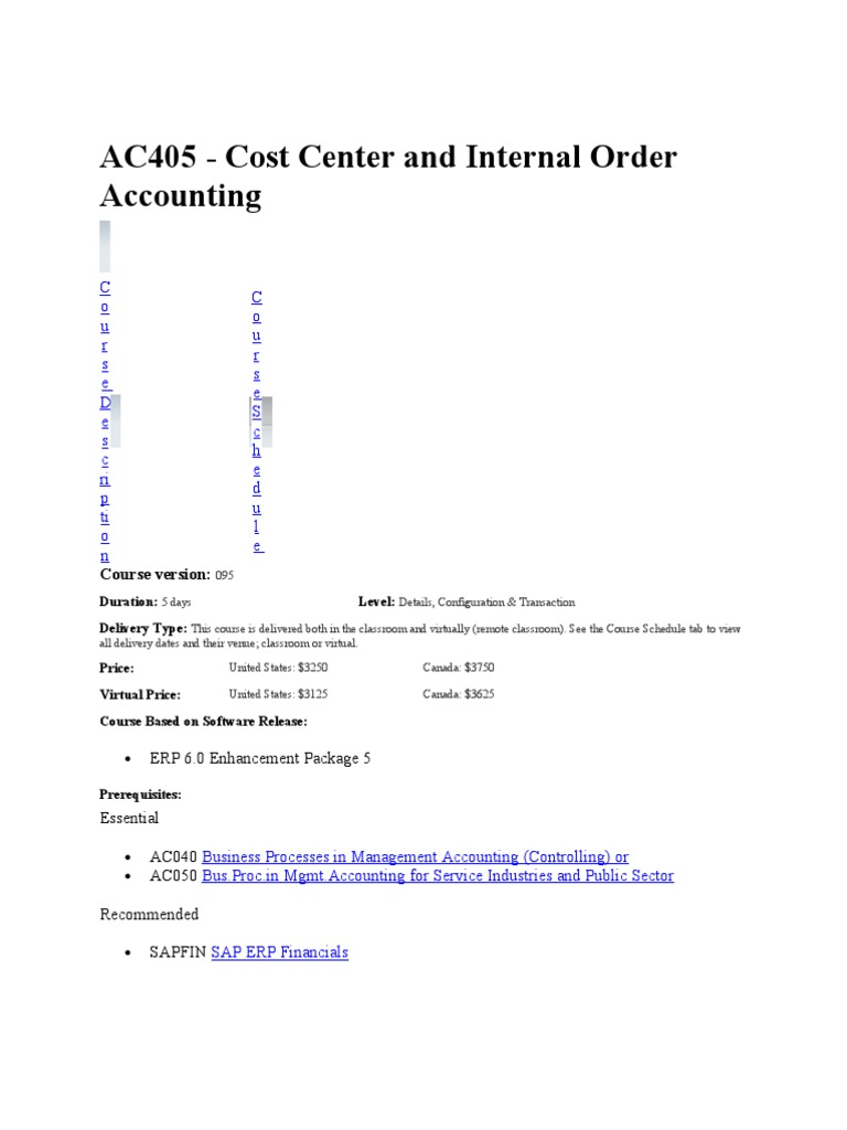 AC405: Cost Center Accounting Course | PDF | Cost Accounting ...