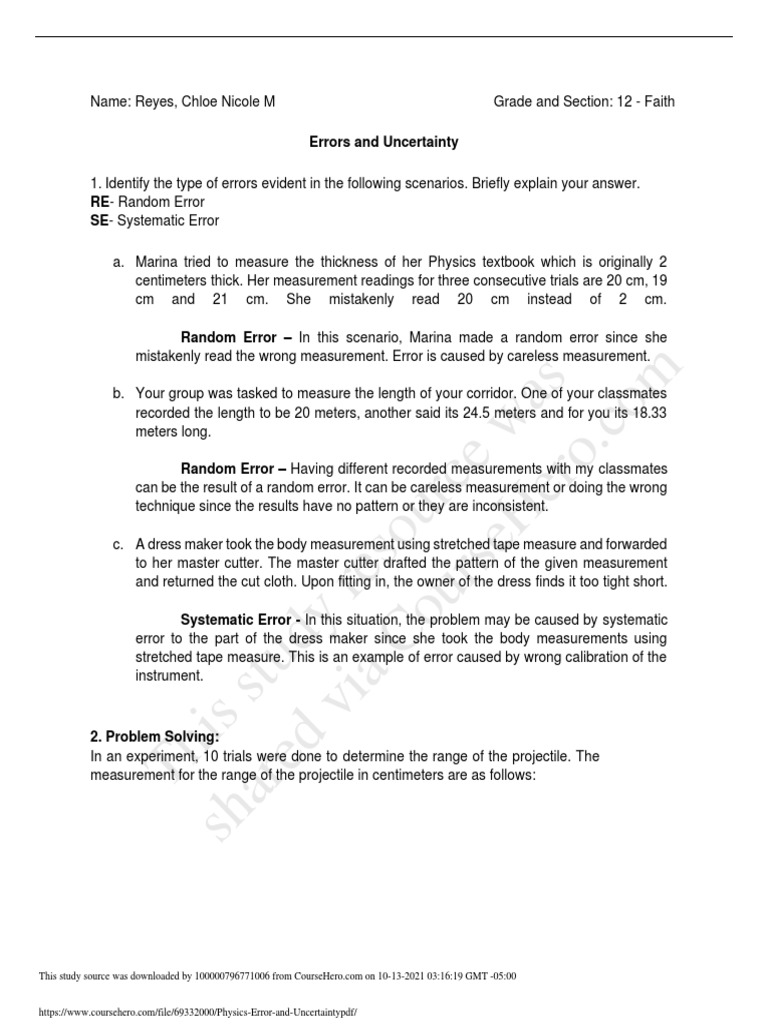 Physics Error and Uncertainty PDF | PDF | Observational Error | Measurement