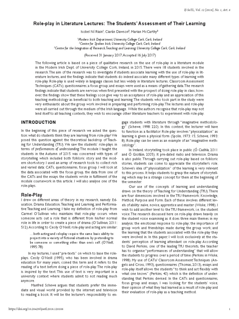 Role-Play in Literature Lectures The Students' Assessment of Their ...