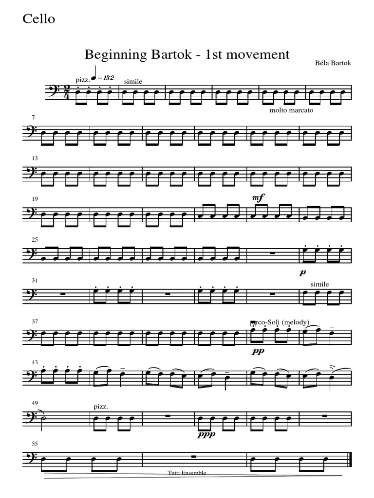 Cello: Pizz. Simile Béla Bartok | PDF