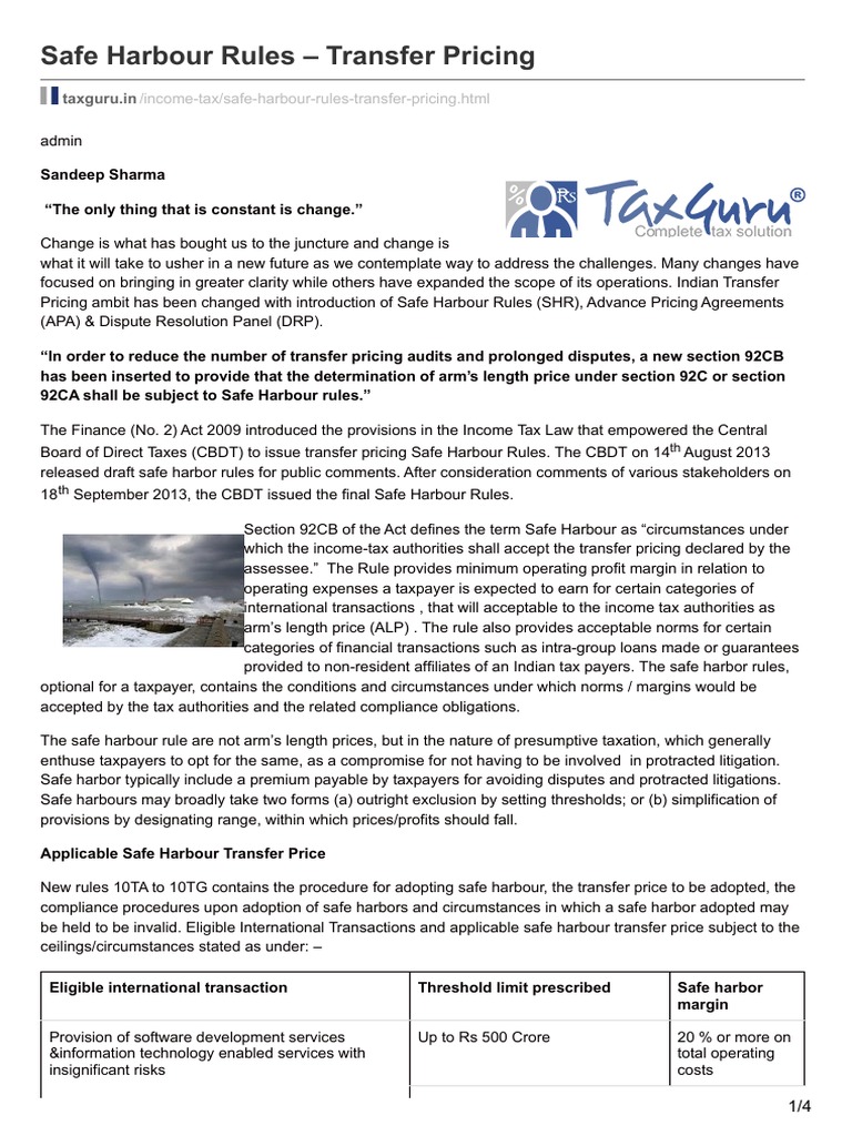 India Transfer Pricing Safe Harbour Rules | PDF | Taxes | Double Taxation
