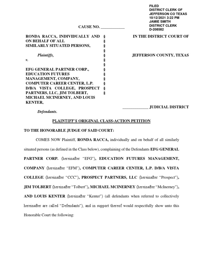 Plaintiffs Original Class Action Petition | PDF | Damages ...