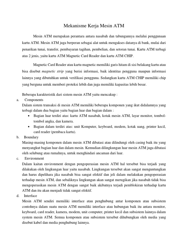 Mekanisme Kerja Mesin ATM | PDF