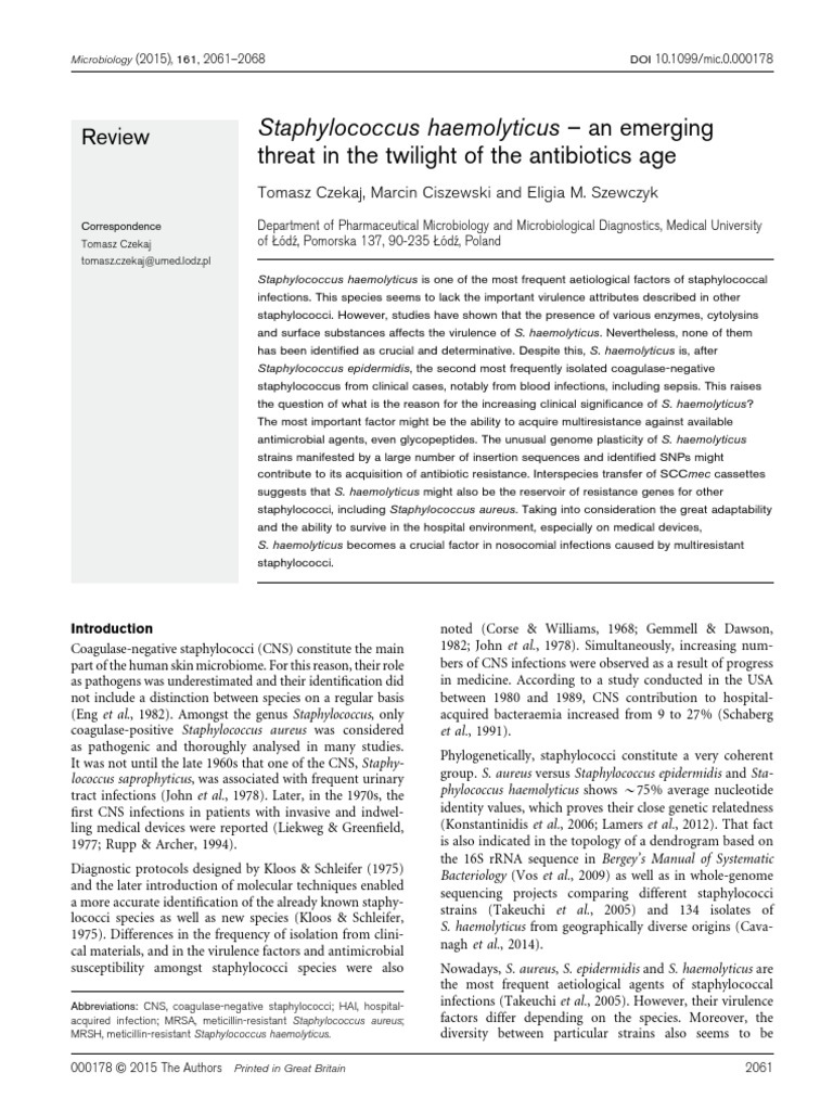 Staphylococcus Haemolyticus | PDF | Staphylococcus | Staphylococcus Aureus