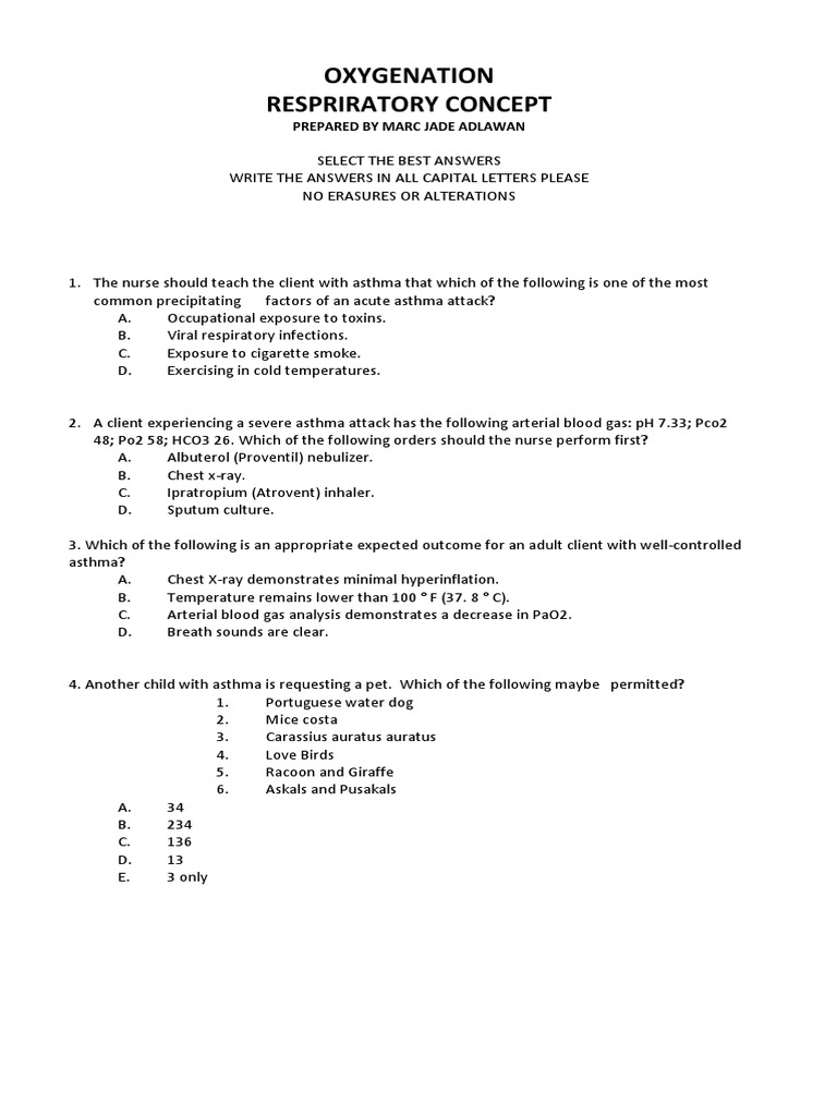 Respiratory Introduction Assessment Exam | PDF | Lung | Asthma